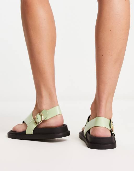 London Rebel toe thong footbed sandals in sage green | ASOS