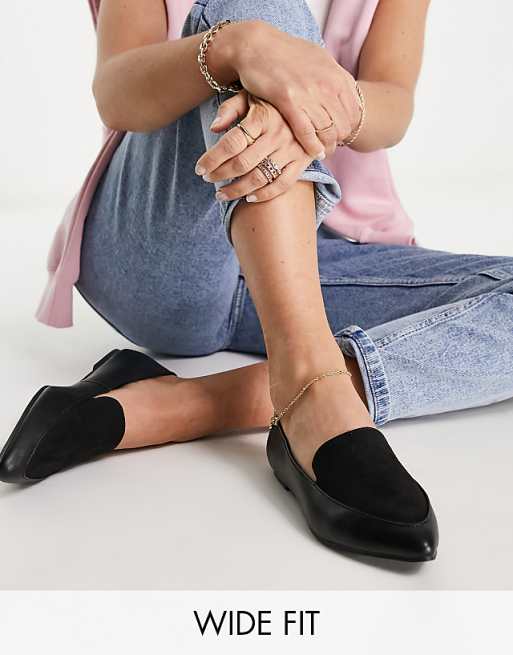 London Rebel Wide Fit – Czarne loafersy na płaskiej podeszwie z noskami ... London Rebel Wide Fit – Czarne loafersy na płaskiej podeszwie z noskami ...