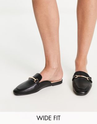 London Rebel wide fit metal trim loafers in black | ASOS