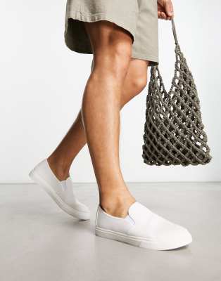 London Rebel X canvas slip on plimsolls in white | ASOS