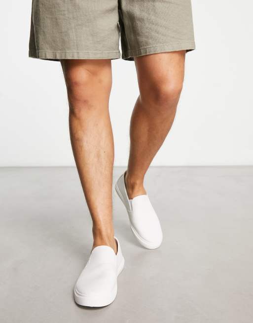 London Rebel X canvas slip on plimsolls in white | ASOS