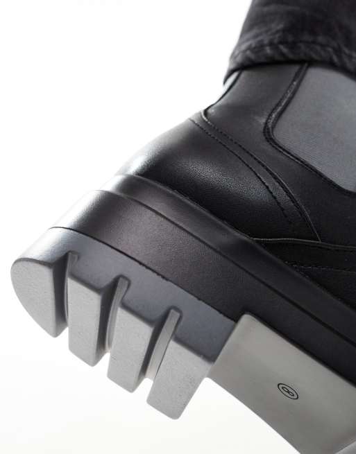 London Rebel X chunky mid leg chelsea boots with contrast sole in black ...