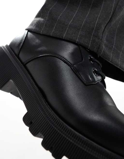 London Rebel X cleated sole chunky lace up shoes in matte black | ASOS
