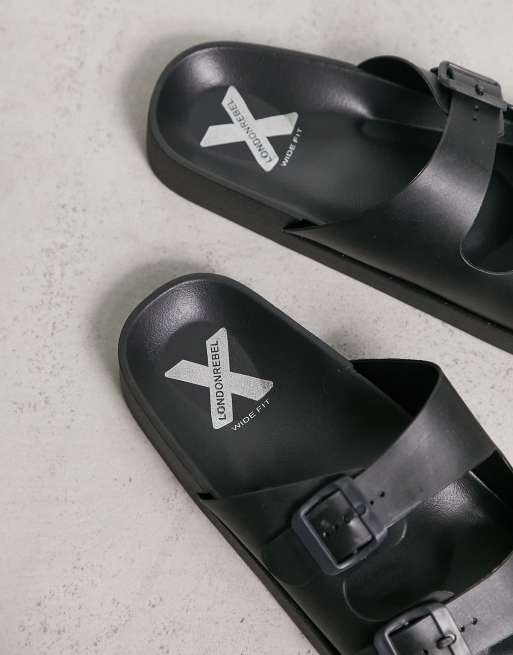 London Rebel X wide fit buckle slides in black | ASOS