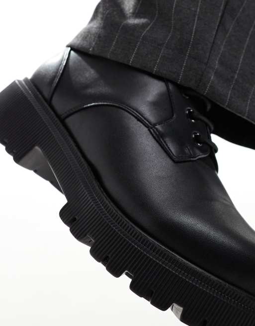 London Rebel X wide fit cleated sole chunky lace up shoes in matte ...