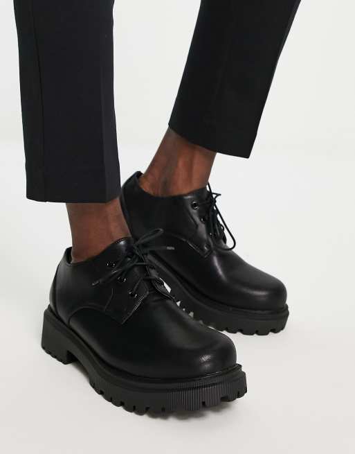 London Rebel X Wide Fit Sorte Sko Med Chunky Rillet Sål Asos