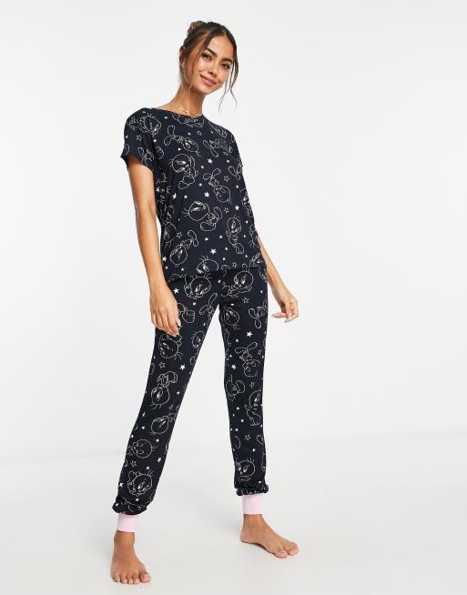 Looney Tunes Tweety Pie shadow print pajamas in pink and black | ASOS