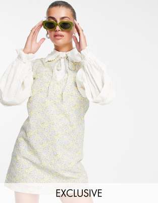 Lost Ink layered mini dress with collar in retro floral print | ASOS