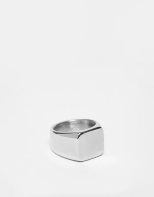 Lost Souls stainless steel 15mm square signet ring in platinum | ASOS