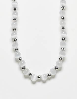 Lost Souls stainless steel cat eye bead necklace in silver tone | ASOS