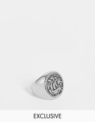 Lost Souls stainless steel engraved signet ring in silver | ASOS