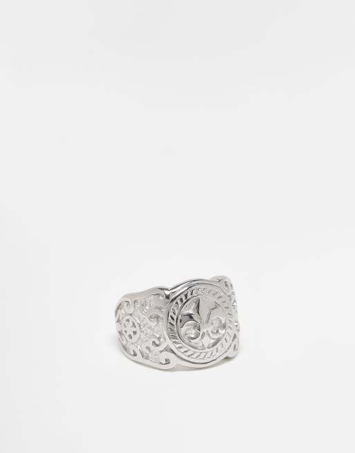 Lost Souls stainless steel fleur signet ring in silver | ASOS