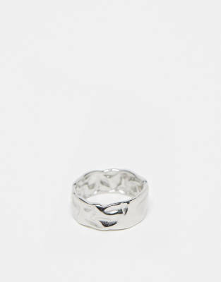 Lost Souls stainless steel hammered ring in silver | ASOS