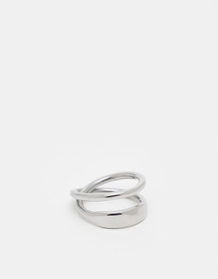 Lost Souls stainless steel layered ring in platinum | ASOS