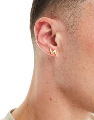 Lost Souls stainless steel single lightning bolt plug earring in gold ...