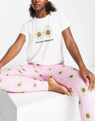 Loungeable avo sleepover pyjamas in pink and white | ASOS