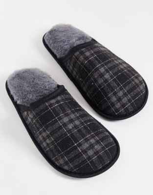 Loungeable check mule slippers in black and grey | ASOS