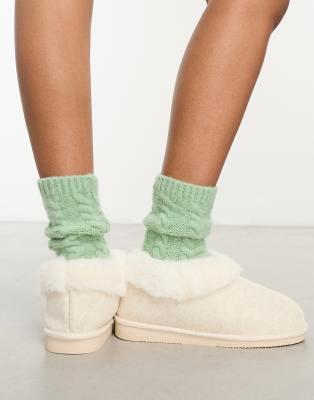 Loungeable fluffy mini bootie slippers in cream | ASOS