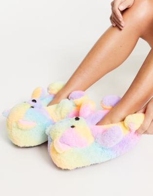 Loungeable teddy bear slippers in pastel mix | ASOS
