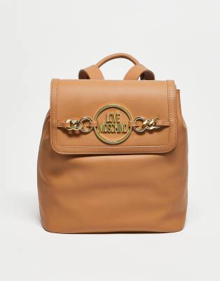 Love Moschino chain logo detail backpack in tan | ASOS
