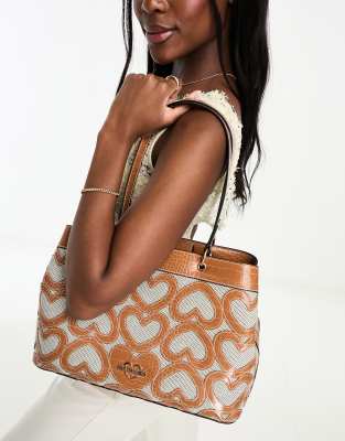 Love Moschino heart monogram canvas tote bag in tan | ASOS