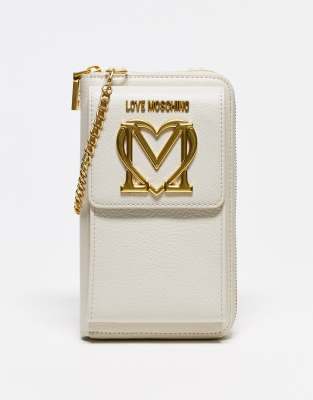 Love Moschino logo coin purse with chain detail in neutral | ASOS