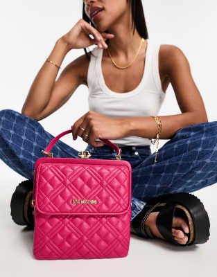 Love Moschino mini quilted lady bag in hot pink | ASOS