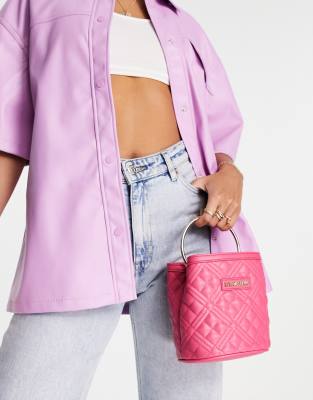Love Moschino top handle quilted grab bag in pink | ASOS