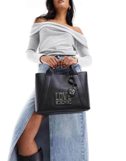 Love Moschino top handle tote bag in black | ASOS