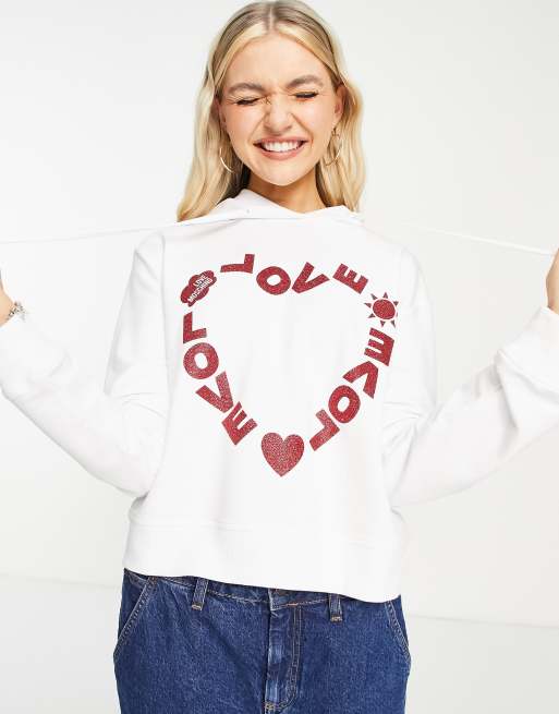 Love Moschino - Top met capuchon en hartlogo in wit | ASOS