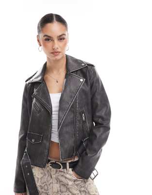 Lovedrobe Distressed biker jacket in black | ASOS