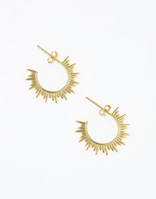 Lovisa Gold plated sterling silver sunburst hoop earrings in gold | ASOS
