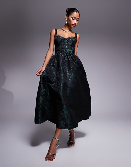 Lulus jacquard midi dress in black floral | ASOS Lulus jacquard midi dress in black floral | ASOS