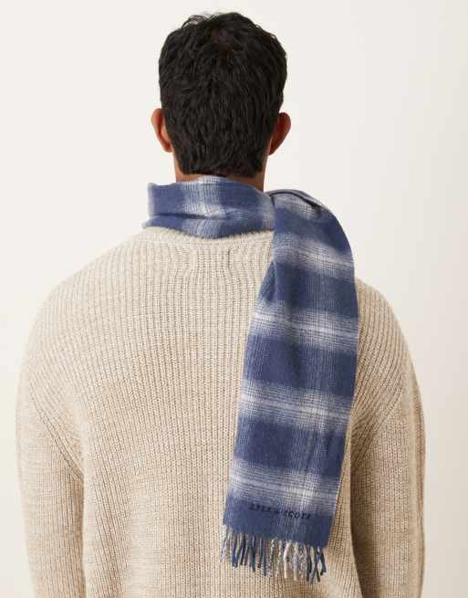 Lyle & Scott check lambswool scarf in night sky/ white | ASOS