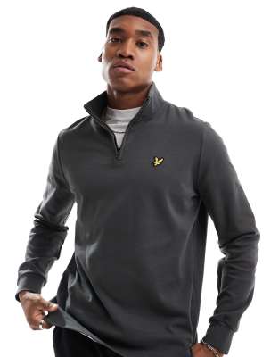 Lyle & Scott interlock quarter zip in dark grey | ASOS