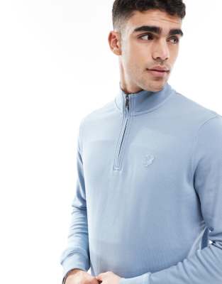 Lyle & Scott superfine quarter zip sweatshirt in blue ash | ASOS