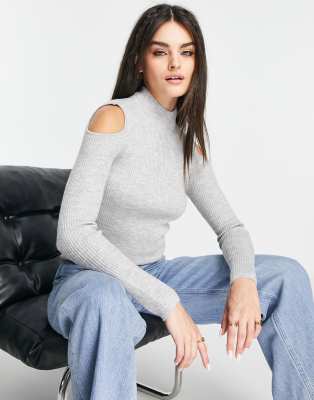 M Lounge cut-out detail skinny rib jumper in silver grey marl | ASOS