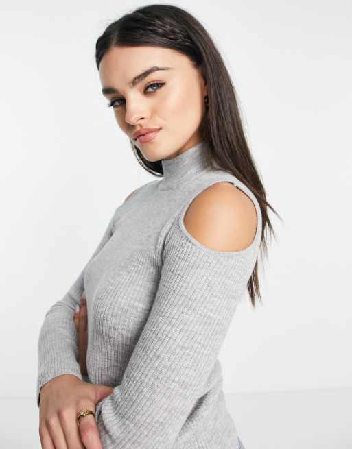 M Lounge cut-out detail skinny rib sweater in silver gray heather | ASOS