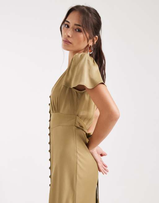 Maids to Measure Bridesmaid button front maxi dress in olive | ASOS