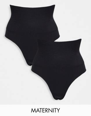 Mamalicious Maternity 2 pack high waisted thong in black | ASOS