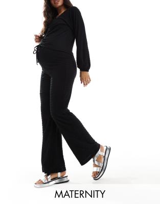 Mamalicious Maternity over the bump wide leg jersey pants in black ...