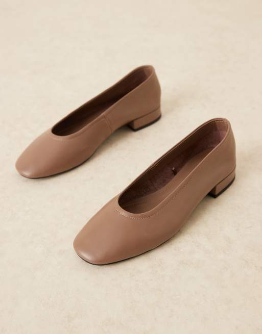 Mango 100% leather heeled ballet shoes in tan | ASOS