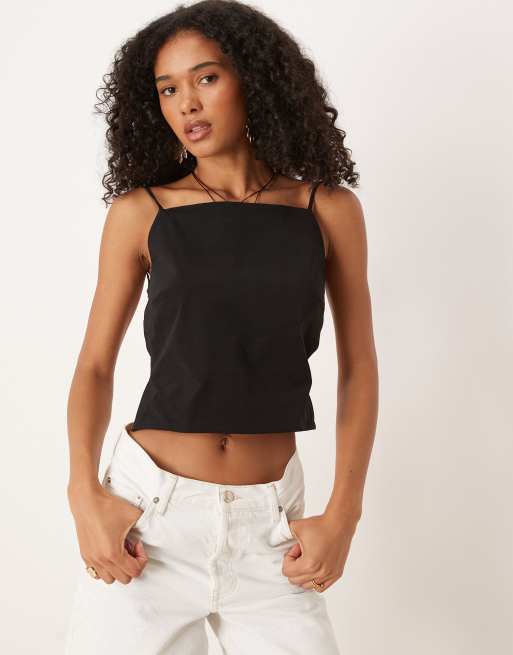 Mango backless strappy top in black | ASOS