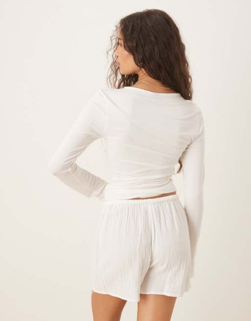 Mango cheesecloth pull on pajama shorts in white | ASOS