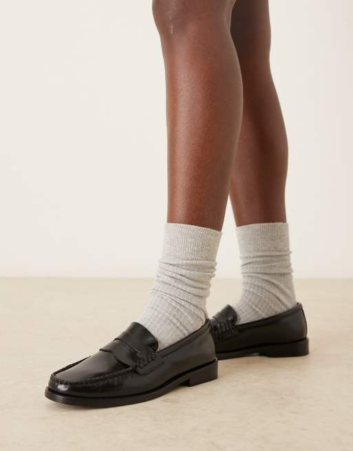 Mango classic 100% leather loafer in black | ASOS