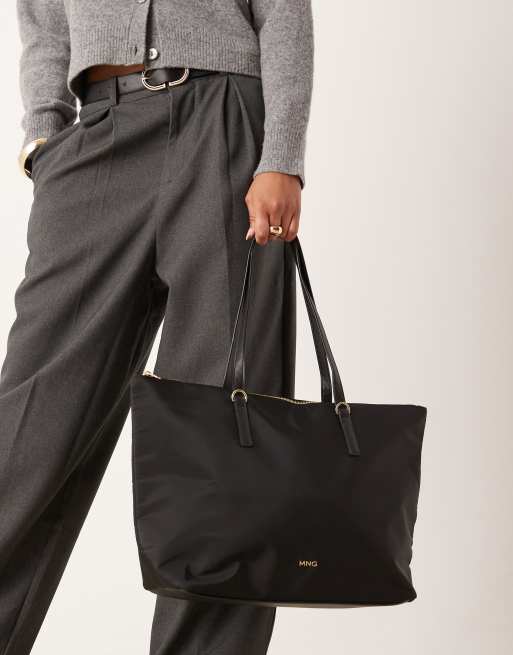 Mango classic tote bag in all black | ASOS