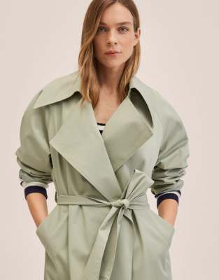 Mango classic trench coat in sage | ASOS