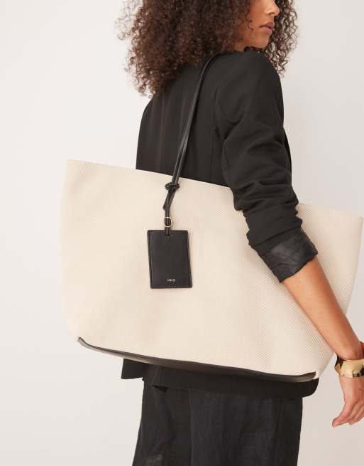 Mango classic woven tote bag in ivory | ASOS
