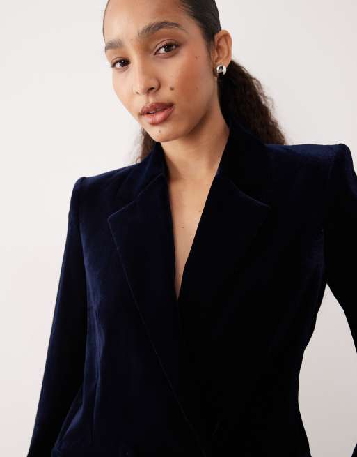 Mango Combi velvet blazer in navy - part of a set | ASOS