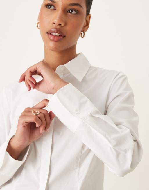 Mango cotton fitted shirt in white | ASOS